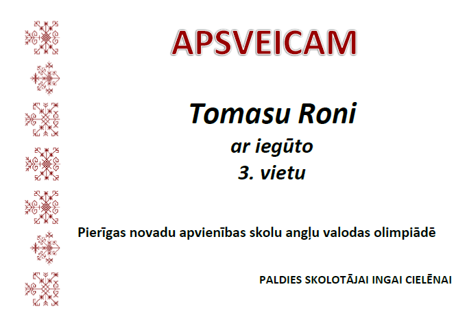 Apsveicam!